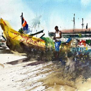 Les personnages dans les paysages - Jonathan Kwegyir Aggrey - Rochemaure Aquarelle